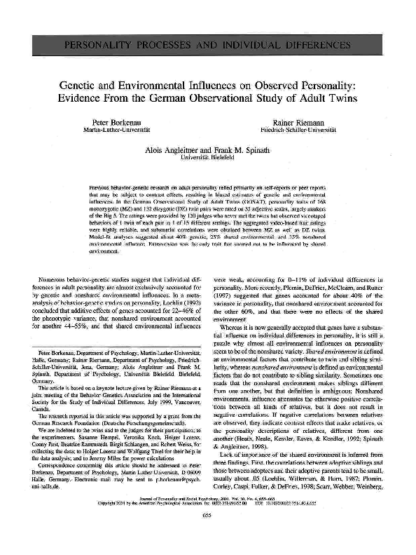 (PDF) Genetic and environmental influences on observed personality ...