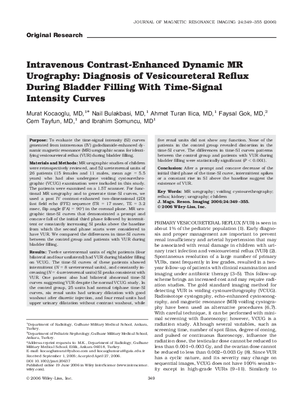 (PDF) Intravenous contrast-enhanced dynamic MR urography: Diagnosis of vesicoureteral reflux ...