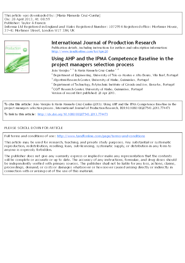 (PDF) Using AHP and the IPMA Competence Baseline in the project ...