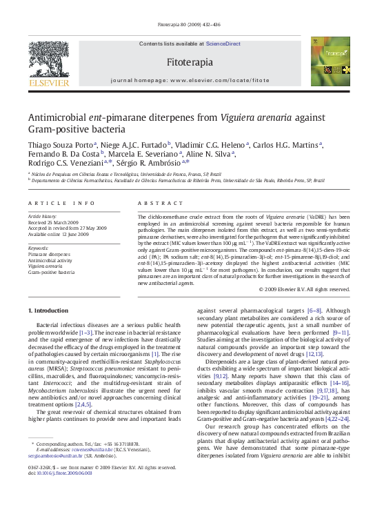 (PDF) Antimicrobial ent-pimarane diterpenes from Viguiera arenaria ...