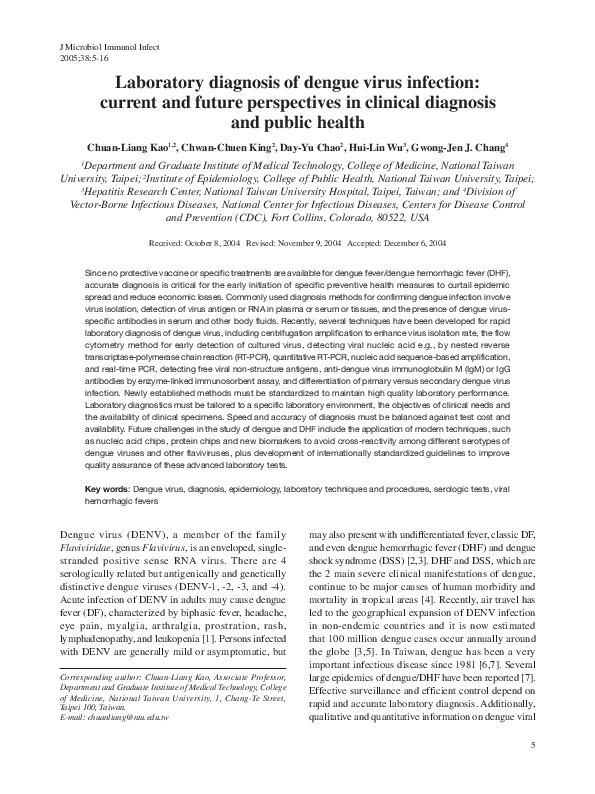 (PDF) Laboratory diagnosis of dengue virus infection: current and ...