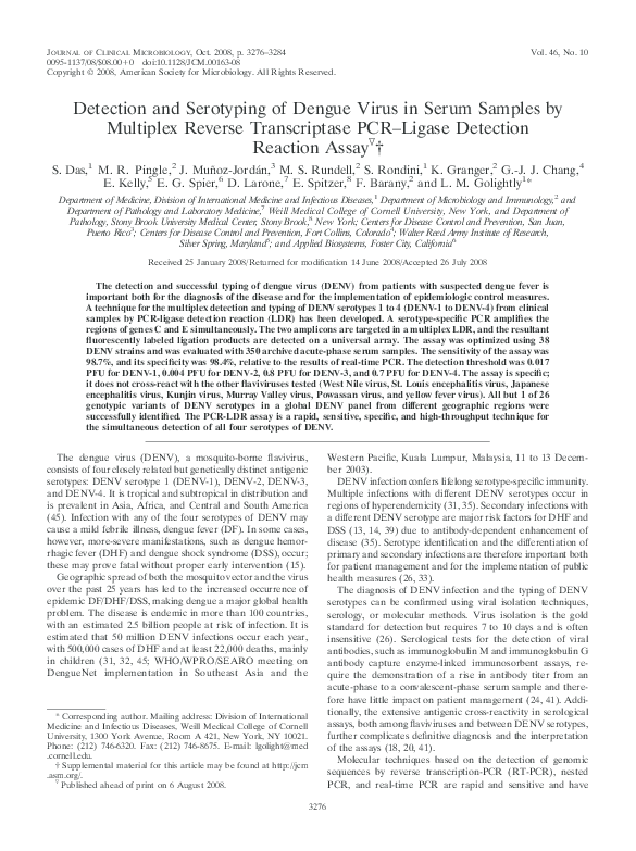 (PDF) Detection and Serotyping of Dengue Virus in Serum Samples by Multiplex Reverse ...