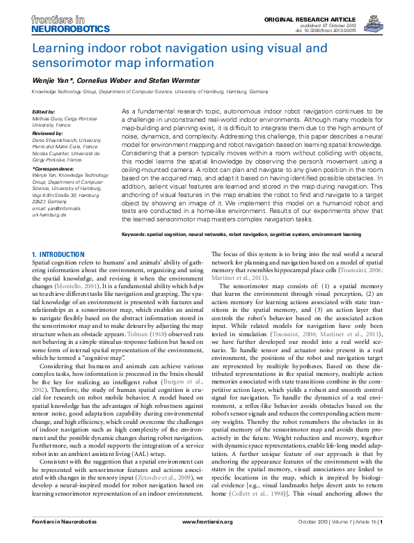 Pdf Learning Indoor Robot Navigation Using Visual And Sensorimotor Map Information