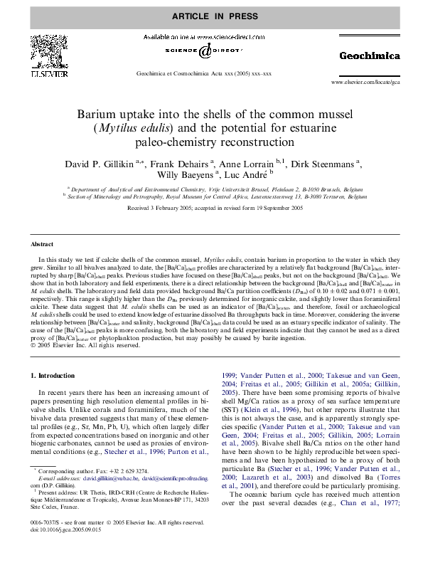 (PDF) Barium uptake into the shells of the common mussel (Mytilus ...