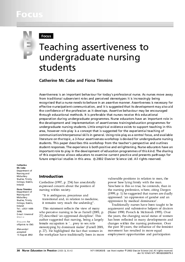 (PDF) Nurses' and midwives' assertive behaviour in the workplace