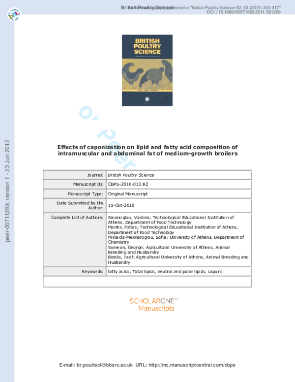(PDF) Effects of caponisation on lipid and fatty acid composition of ...