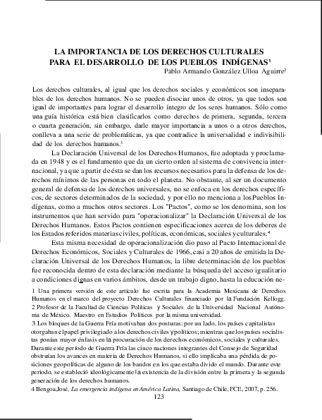 (PDF) (2010) "La importancia de los derechos culturales para el desarrollo de los pueblos ...