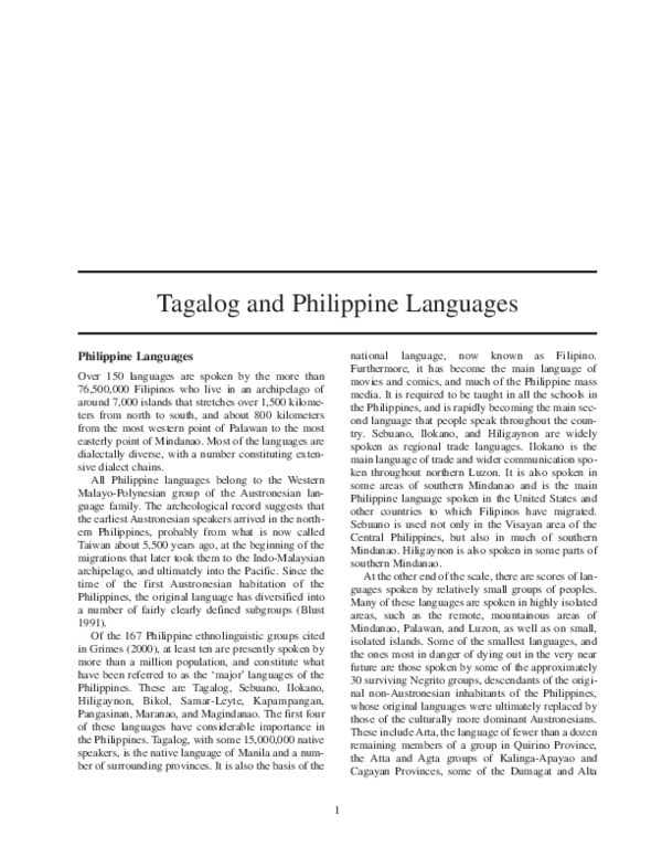 (PDF) Tagalog and Philippine Languages
