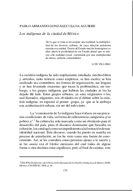 (PDF) (2009) "Los indígenas de la Ciudad de México”, en González Ulloa Aguirre, Pablo Armando ...