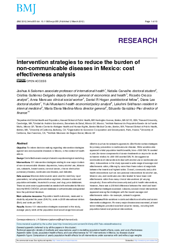 (PDF) Intervention strategies to reduce the burden of non-communicable ...