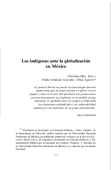 (PDF) (2008) En coautoría con Sosa, Christian, “Los indígenas ante la globalización en México ...