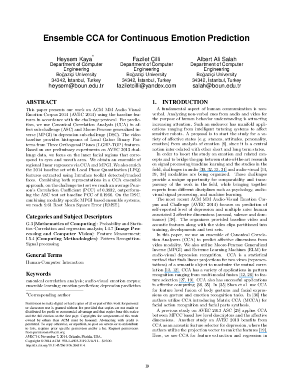 (PDF) Ensemble CCA for Continuous Emotion Prediction