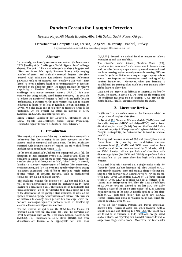 (PDF) Random Forests for Laughter Detection
