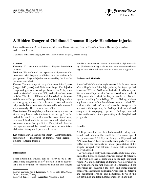 (PDF) A hidden danger of childhood trauma: Bicycle handlebar injuries
