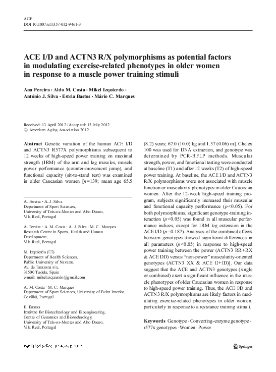 (PDF) Single and combined influence of ACE and ACTN3 genotypes on ...