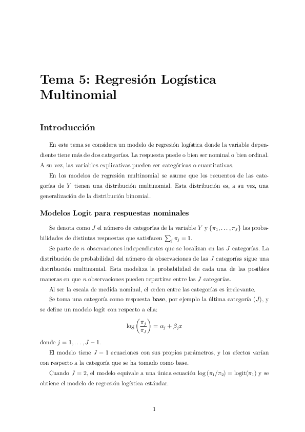 (PDF) Tema 5: Regresión Logística Multinomial
