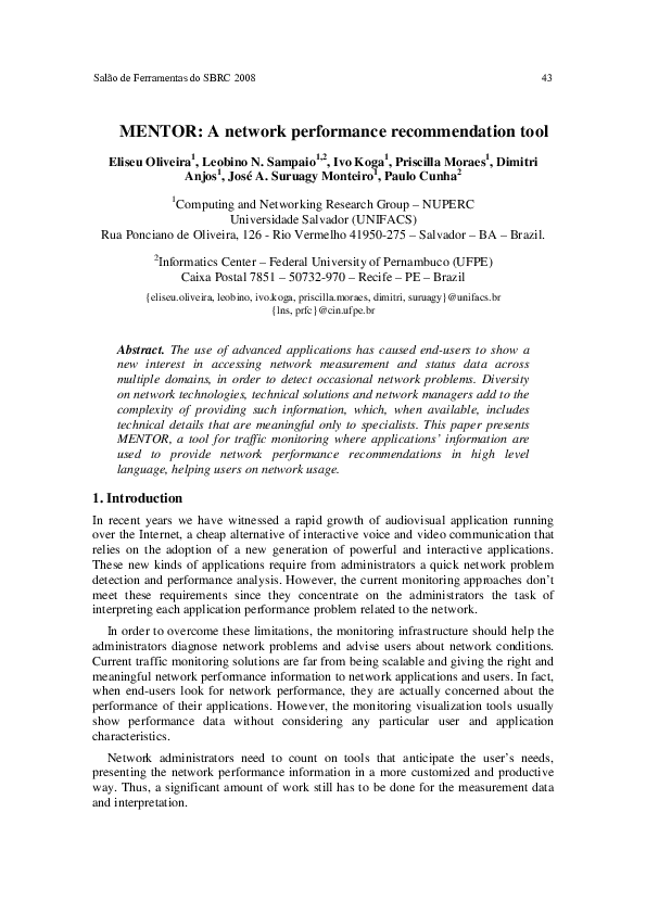 (PDF) MENTOR: Smart Network Performance Tool