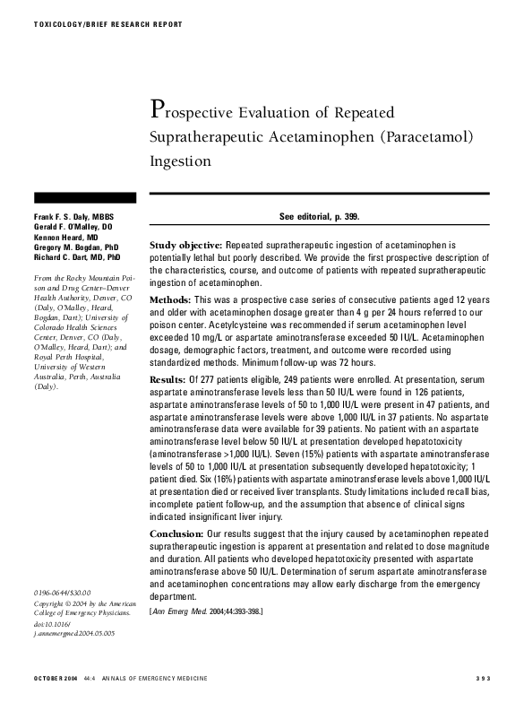 (PDF) Prospective evaluation of repeated supratherapeutic acetaminophen ...