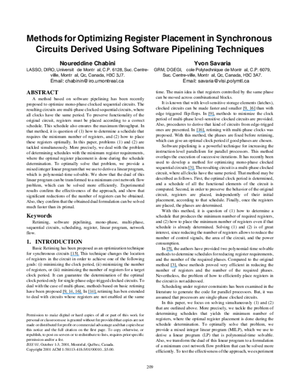 Pdf Methods For Optimizing Register Placement In Synchronous Circuits