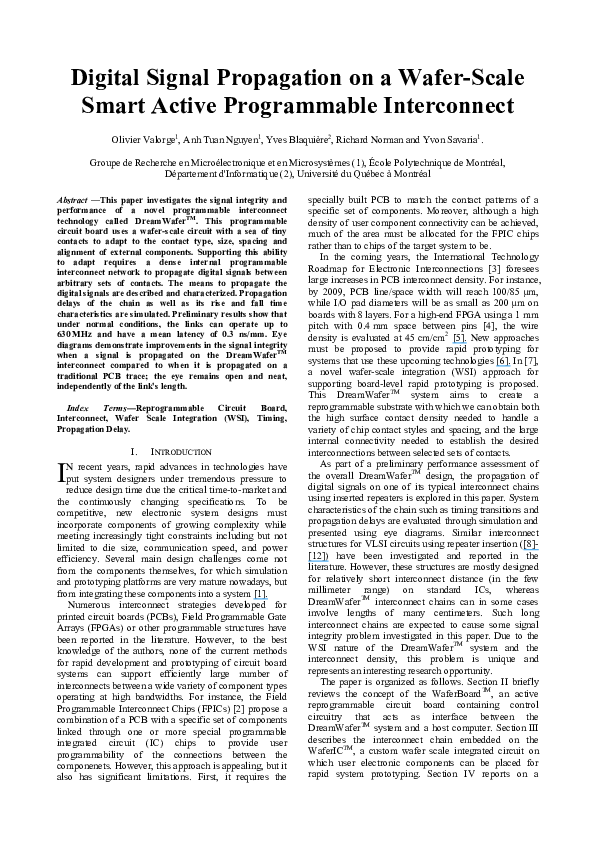 (PDF) Digital signal propagation on a wafer-scale smart active programmable interconnect