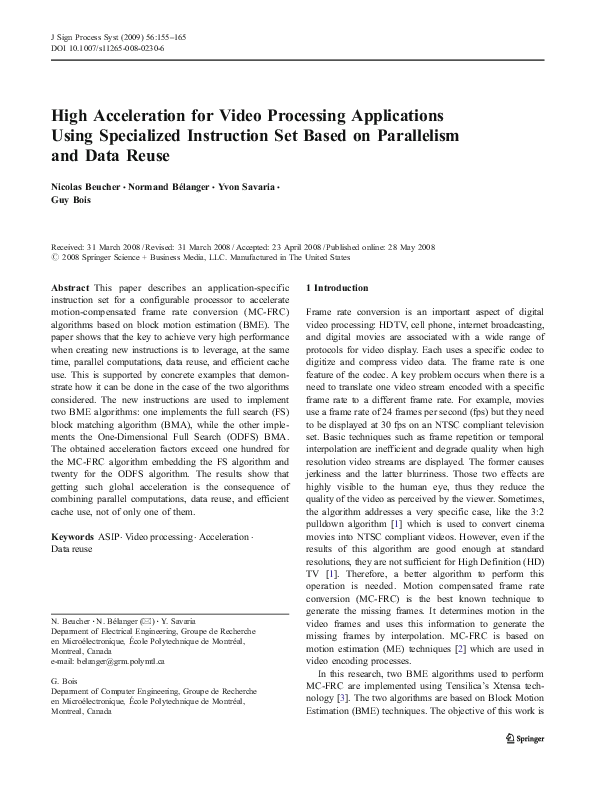 Pdf High Acceleration For Video Processing Applications Using Specialized Instruction Set