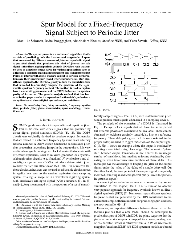 (PDF) Spur model for a fixed-frequency signal subject to periodic jitter