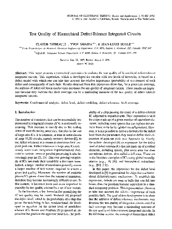 (PDF) Test quality of hierarchical defect-tolerant integrated circuits