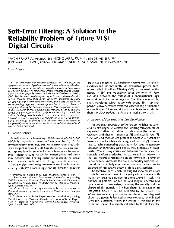 (PDF) Soft-error filtering: A solution to the reliability problem of future VLSI digital circuits