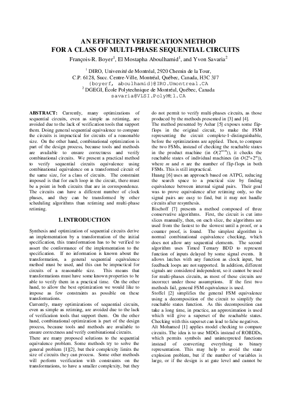 Pdf An Efficient Verification Method For A Class Of Multi Phase Sequential Circuits