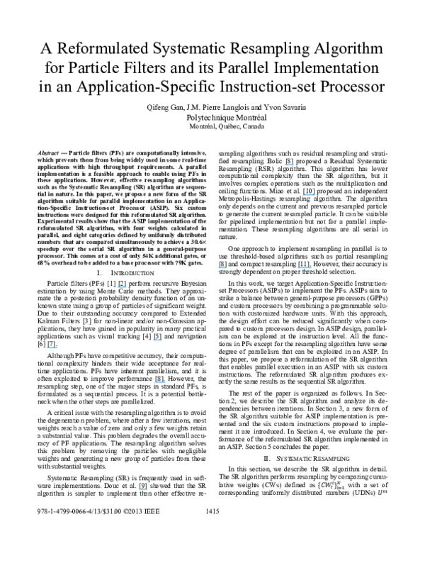 Pdf A Reformulated Systematic Resampling Algorithm For Particle Filters And Its Parallel 0362