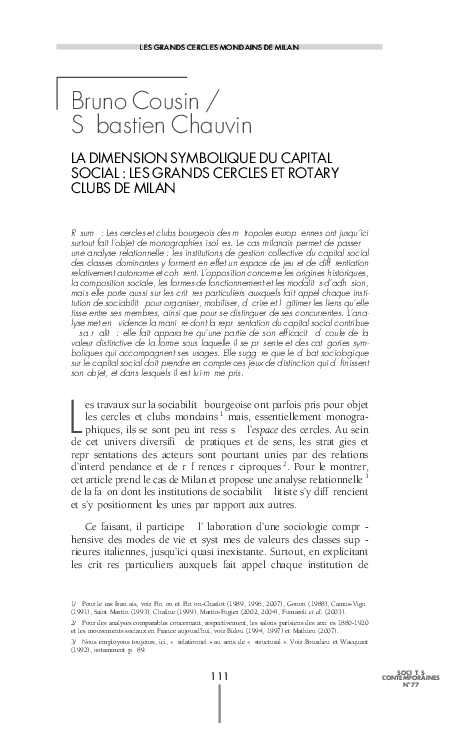 (PDF) La dimension symbolique du capital social : les grands cercles et ...