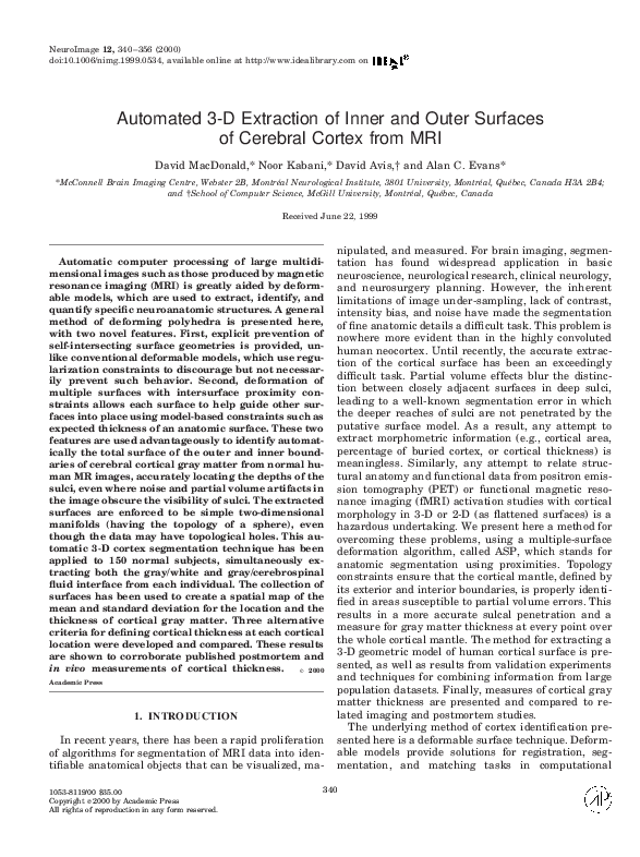 (PDF) Automated 3-D Extraction of Inner and Outer Surfaces of Cerebral ...