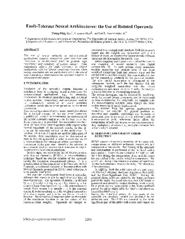 Pdf Fault Tolerant Neural Architectures The Use Of Rotated Operands