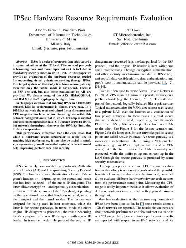 (PDF) IPSec hardware resource requirements evaluation