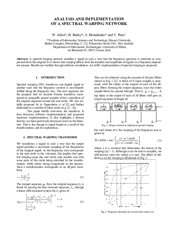 Pdf Analysis And Implementation Of A Spectral Warping Network