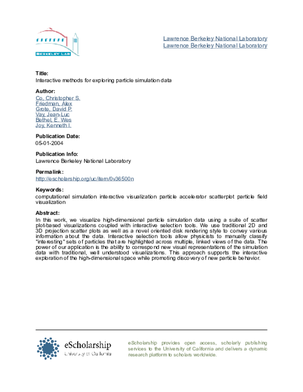 (PDF) Interactive methods for exploring particle simulation data
