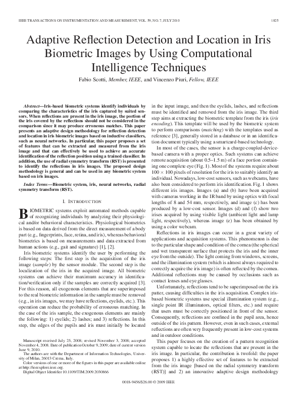 (PDF) Adaptive Reflection Detection and Location in Iris Biometric Images by Using Computational ...