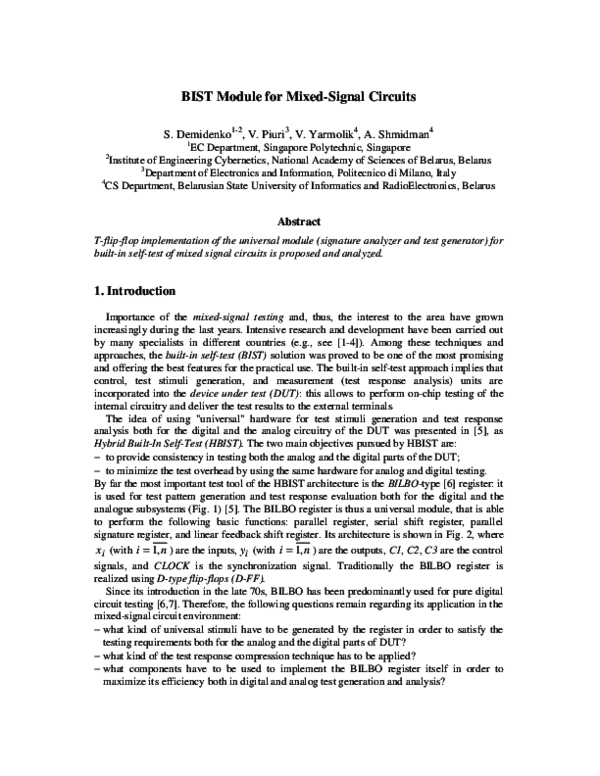 (PDF) BIST Module for Mixed-Signal Circuits
