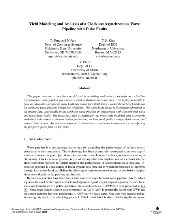 Pdf Yield Modeling And Analysis Of A Clockless Asynchronous Wave Pipeline With Pulse Faults