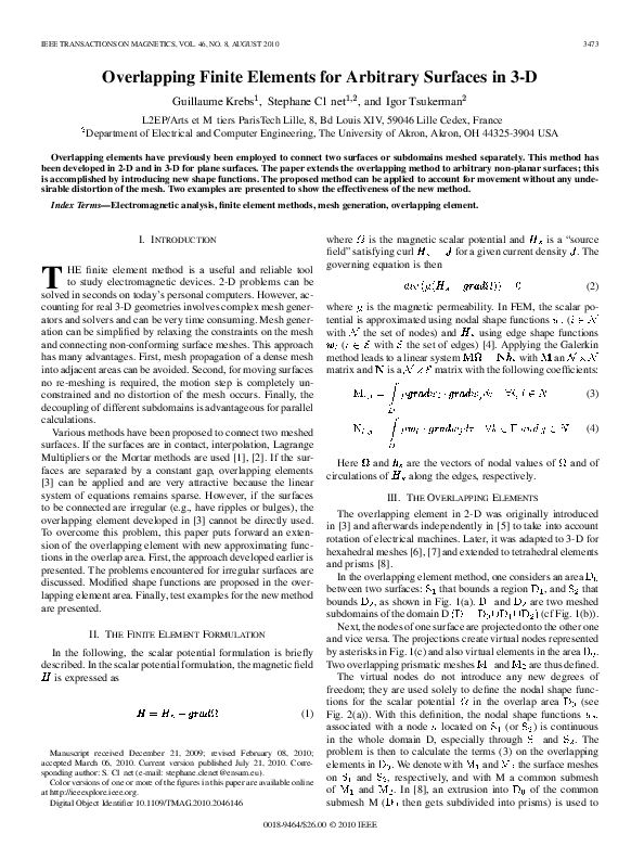 (PDF) Overlapping Finite Elements for Arbitrary Surfaces in 3-D