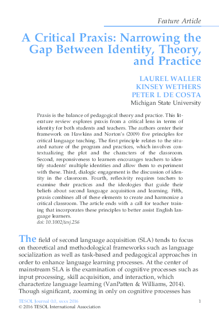 (PDF) A Critical Praxis: Narrowing the Gap Between Identity, Theory ...