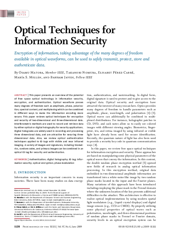 (PDF) Optical Techniques for Information Security