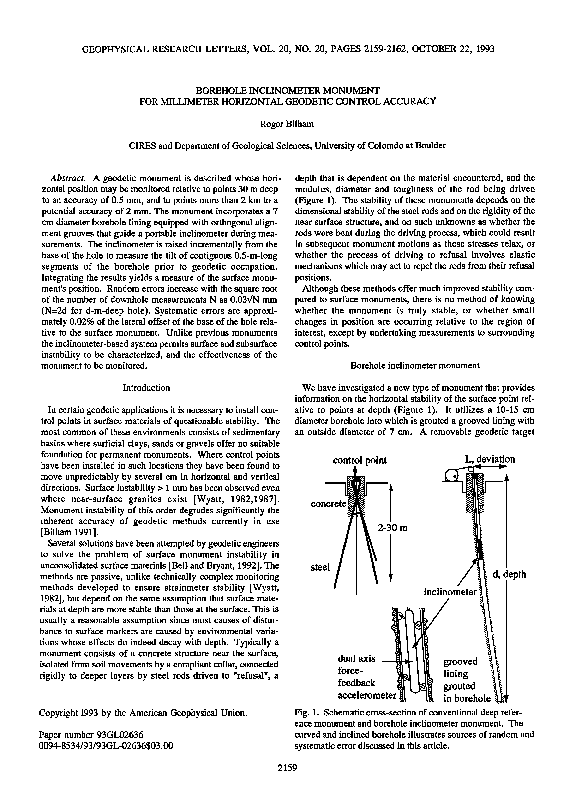 (PDF) Borehole inclinometer monument for millimeter horizontal geodetic ...