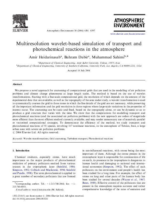 (PDF) Multiresolution wavelet-based simulation of transport and photochemical reactions in the ...