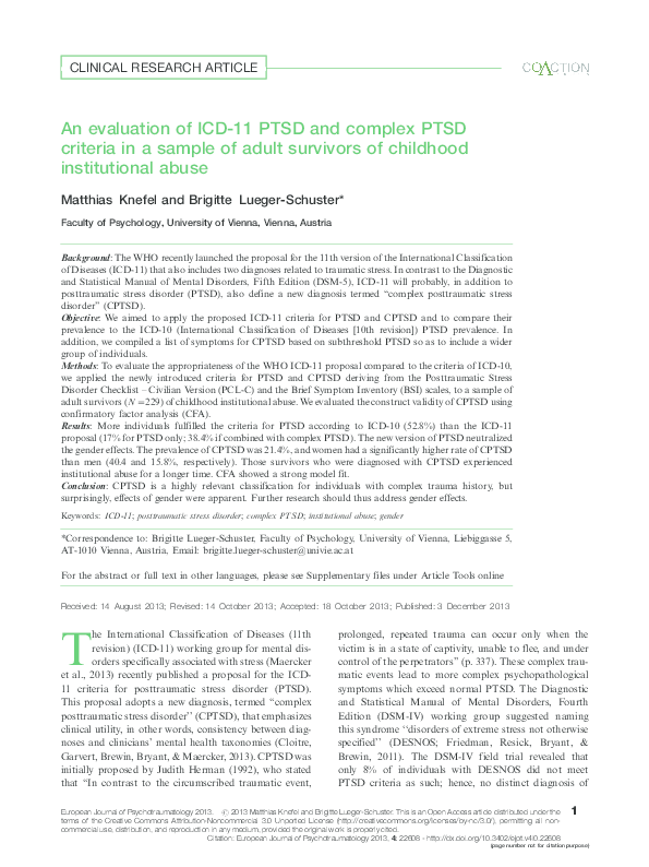 (PDF) An evaluation of ICD-11 PTSD and complex PTSD criteria in a ...