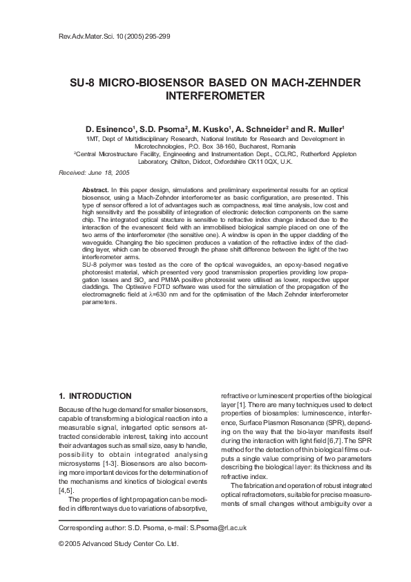 (PDF) SU-8 MICRO-BIOSENSOR BASED ON MACH-ZEHNDER INTERFEROMETER