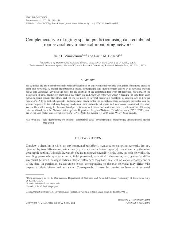 (PDF) Complementary co-kriging: spatial prediction using data combined from several ...