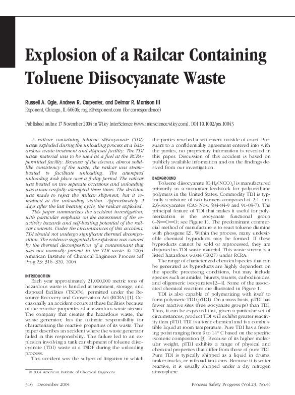 (PDF) Explosion of a railcar containing toluene diisocyanate waste