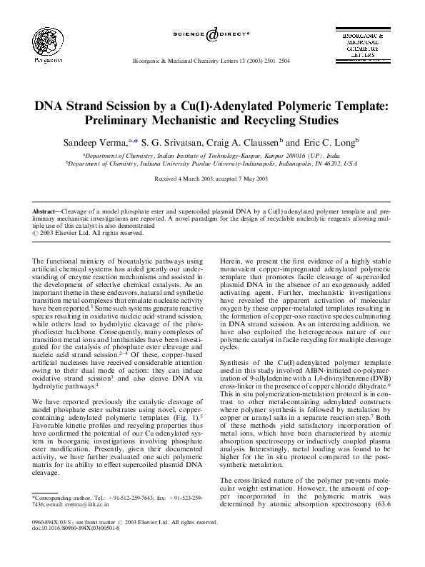 (PDF) DNA strand scission by a Cu(I)·adenylated polymeric template ...