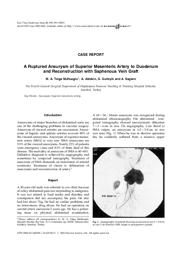 (PDF) A Ruptured Aneurysm of Superior Mesenteric Artery to Duodenum and ...